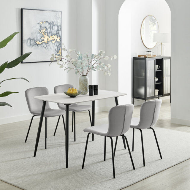 Aston Rectangle White Marble Effect Ceramic Dining Table & 4 Aston Wing ...