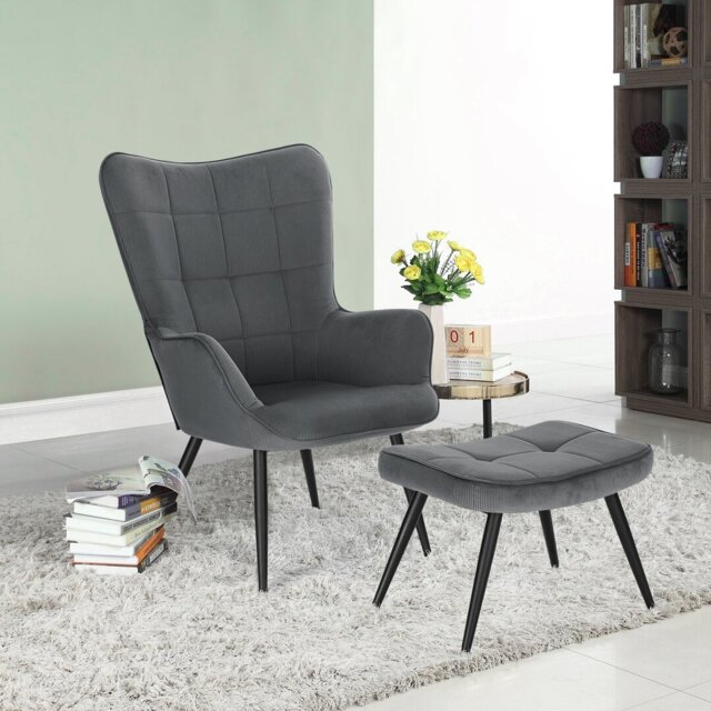 Nevin Wingback Chair and Footstool by Wayfair | ufurnish.com
