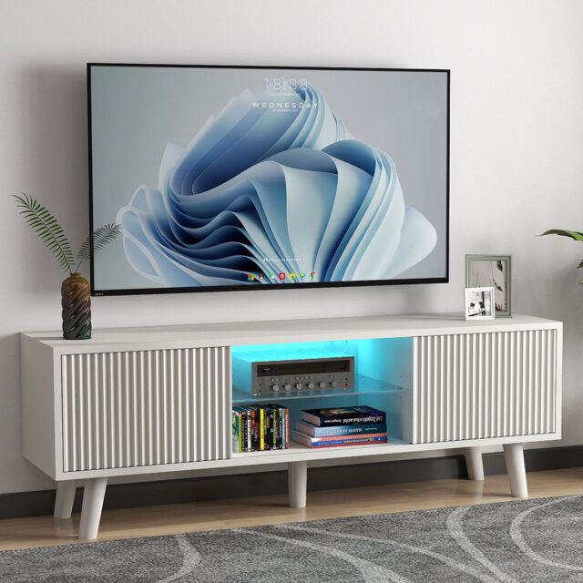 "Rectangle Fluted Wood Tv Stand With Slide Door For Tvs Up To 55 ...
