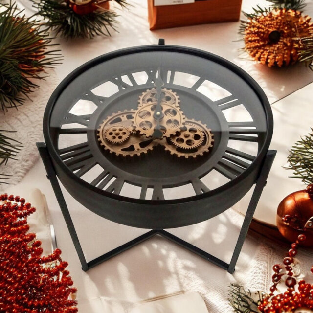 Analog Metal Mechanical Tabletop Clock in Black/Gold by Wayfair ...