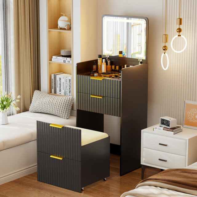 3 In 1 Small Dressing Table With Flip-Up Mirror, Makeup Vanity Set ...