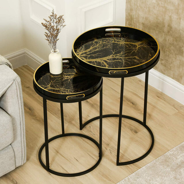 65cm Round Nesting Table For Living Room,modern Design Glass Top Nest ...