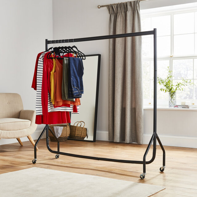 Heavy Duty Clothes Rail 4ft Long x 5ft Tall Black Quality Metal Stand ...