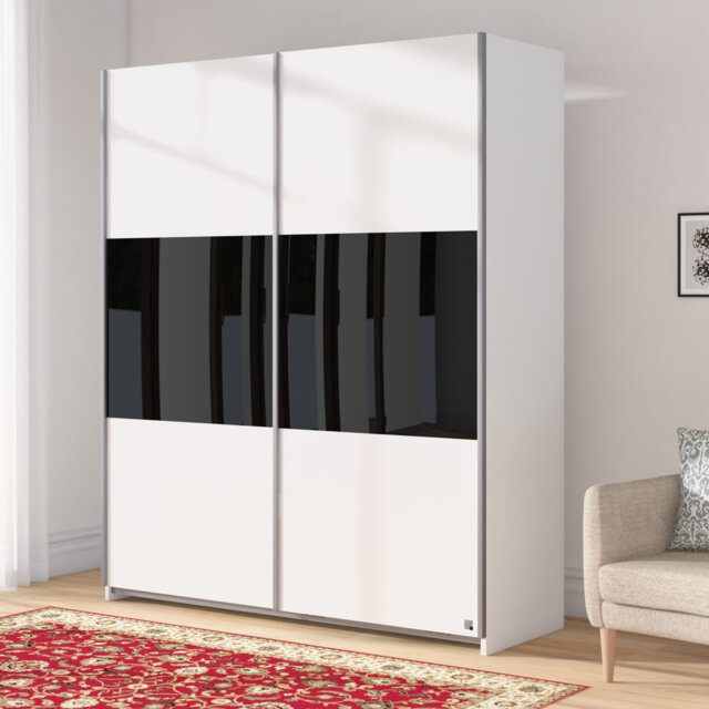Loriga 2 Sliding Door Wardrobe front with Black Glass INCL. Delivery ...