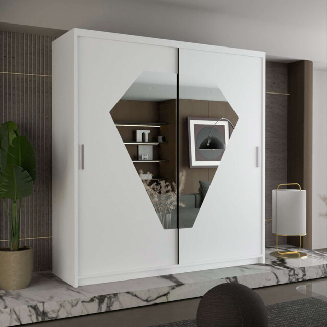 Modern Double Sliding Door Wardrobe in White/Black/Grey Colors with 150 ...