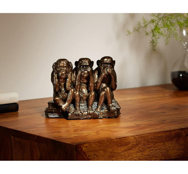 Hear-No, See-No, Speak-No Evil Monkeys Statue - Polyresin Bronze Finish ...