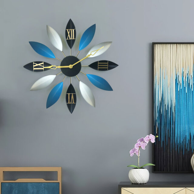 Blue Industrial Style Iron Leaf Wall Decorative Clock by Wayfair ...
