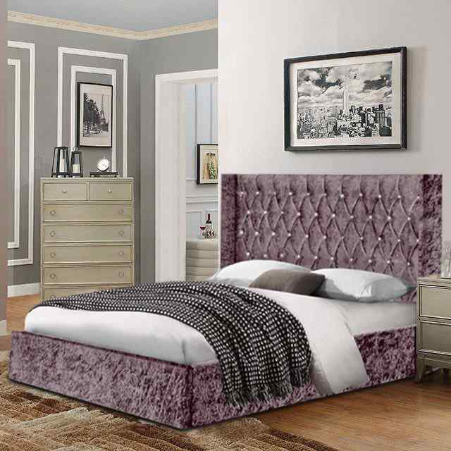 Eniya Bed Small Double Crush Velvet Blue by Wayfair | ufurnish.com