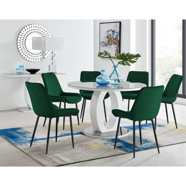 Scottsmoor Modern Halo Seat Round Dining Table Set - 6 Luxury Velvet ...