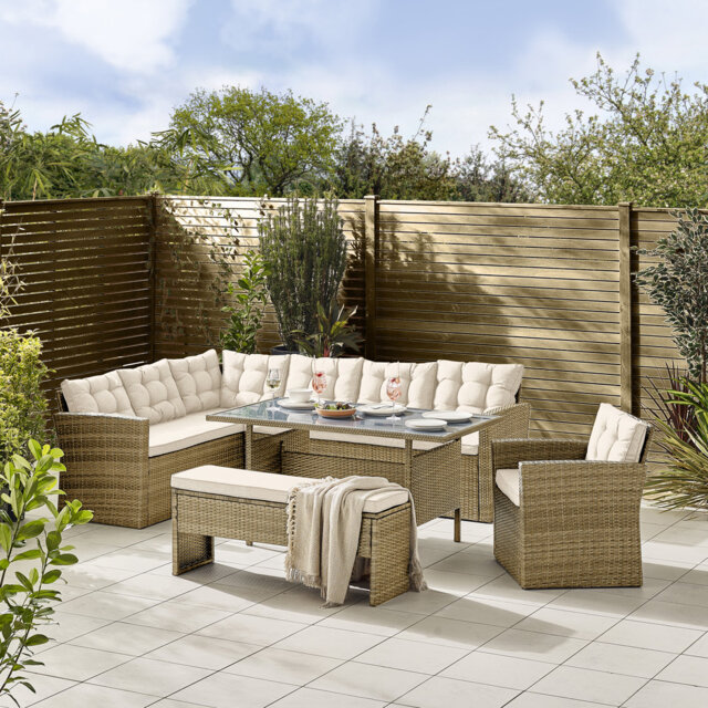 Deklan 9 Seater Garden Dining Set - PE Rattan Corner Sofa Lounge Set ...