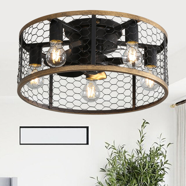 51CM 7 - Blade Caged Ceiling Fan With Remote Control And Light Kit ...