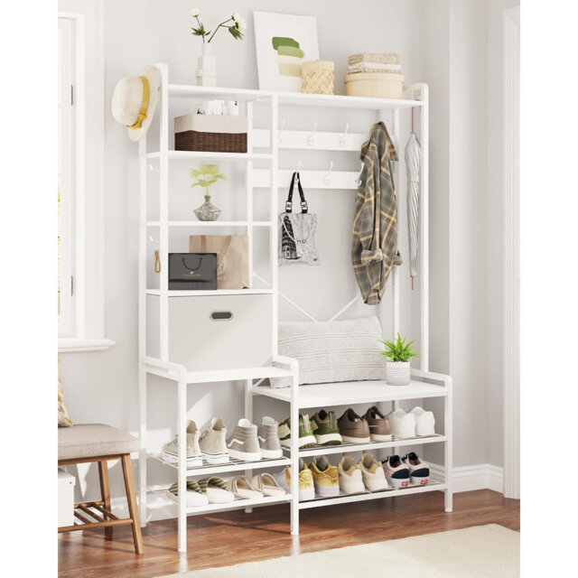 Coat rack with shoe bench, coat rack with hooks, LED lighting, coat ...