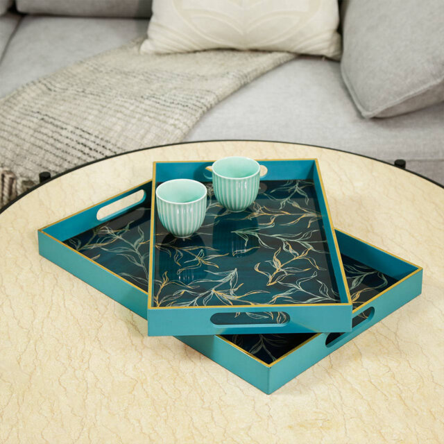 Adryanna 2 piece Glass Decoration Tray for Living Room Decor, Abstract ...
