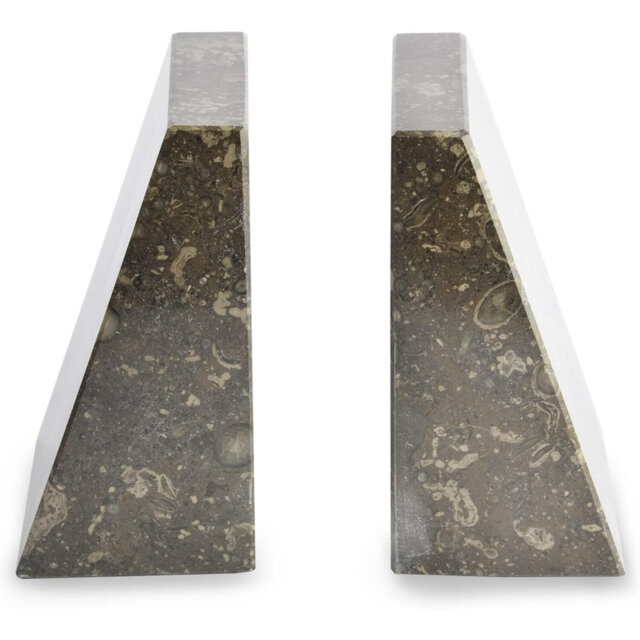 Himalayan Fossilstone Wedge Bookends - Natural Marble Book Holders with ...