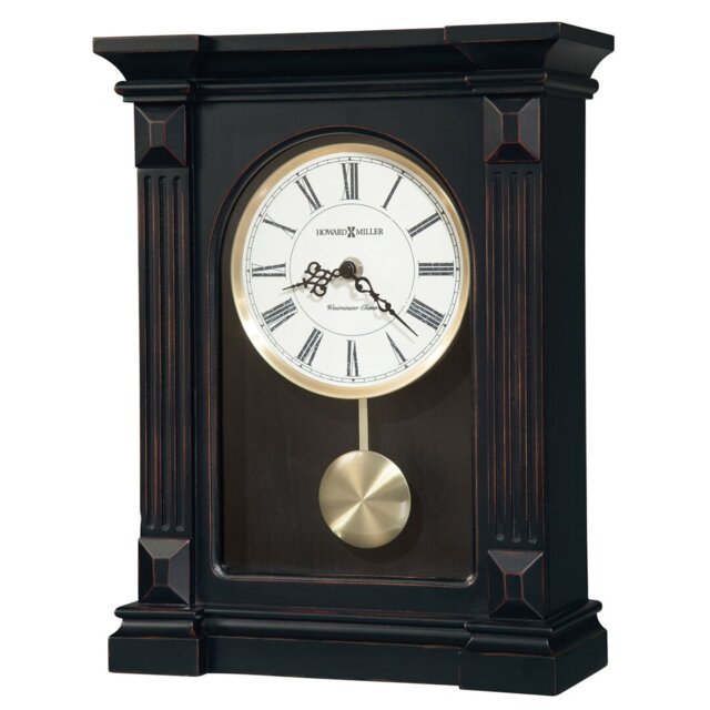 Mia Traditional Analog Quartz Tabletop Clock in Worn Black/Brushed ...