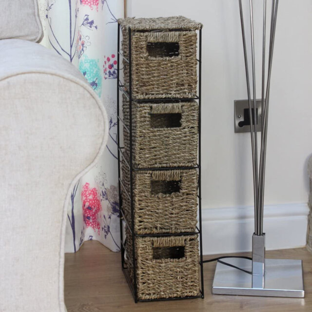 Bacote Seagrass Woven 4 Drawer Storage Tower Unit For Home, Office ...