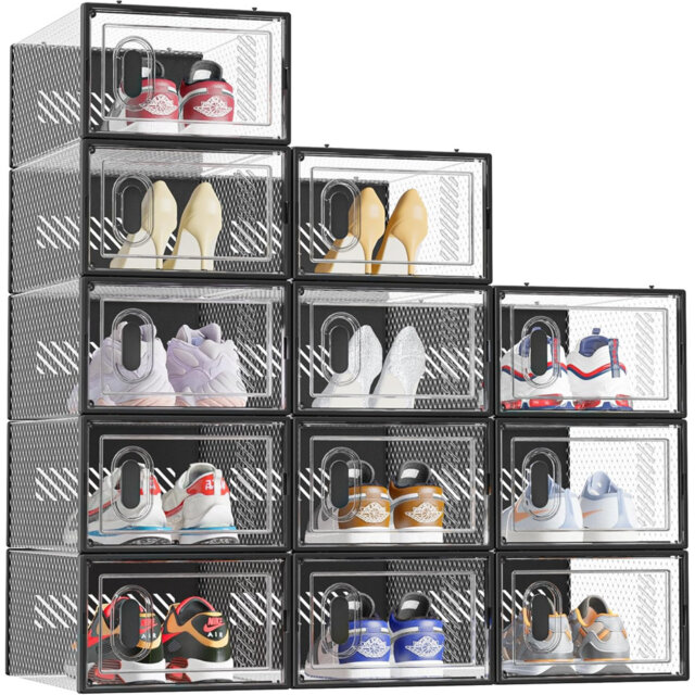 Shoe Box,12 Pcs Shoe Storage Boxes Clear Plastic Stackable, Shoe ...