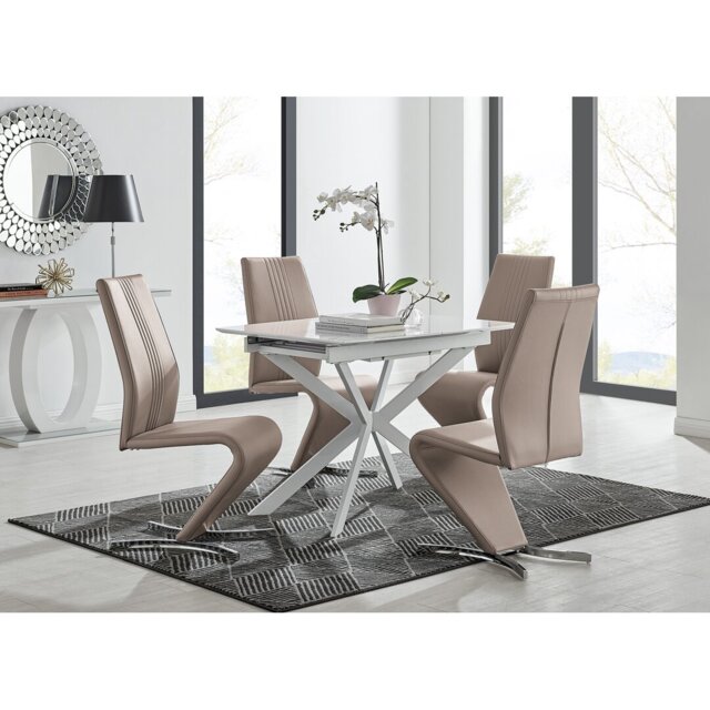 Eubanks Modern High Gloss Extendable Dining Table Set with x4 Luxury ...