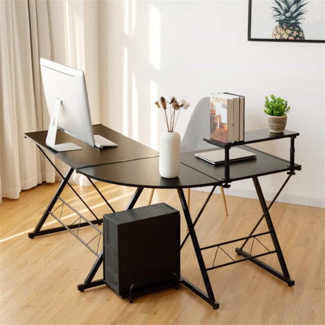 L-Shaped Computer Desk, Industrial Large Desktop 2-Person Corner ...