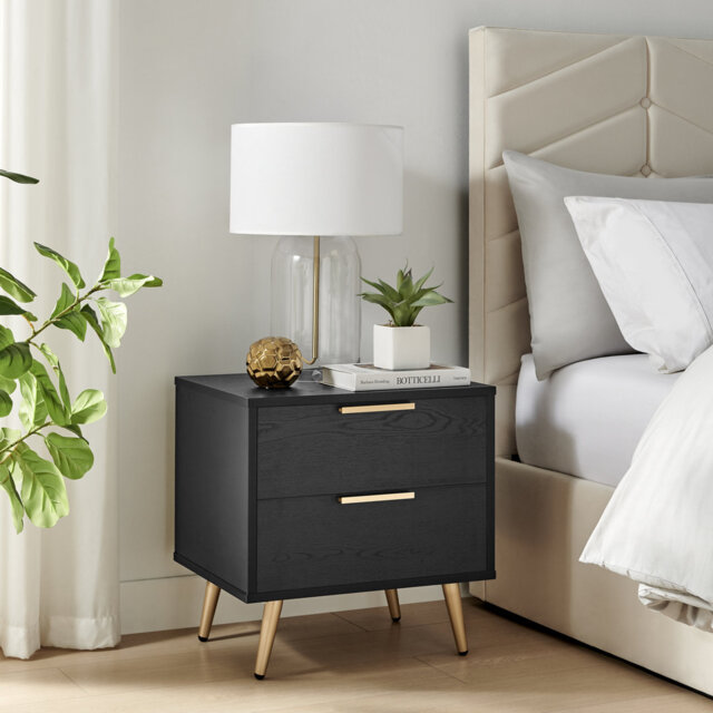Impala Black and Copper Effect Bedside Cabinet - Sleek Modern Bedside ...