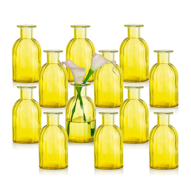 Small Glass Bud Vase, Set Of 12 Narrow Neck Apothecary Bottle 14Cm Mini ...