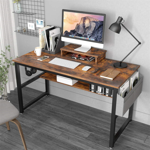 Computer Desk, Industrial Writing Desk With Storage Pockets, Gaming ...