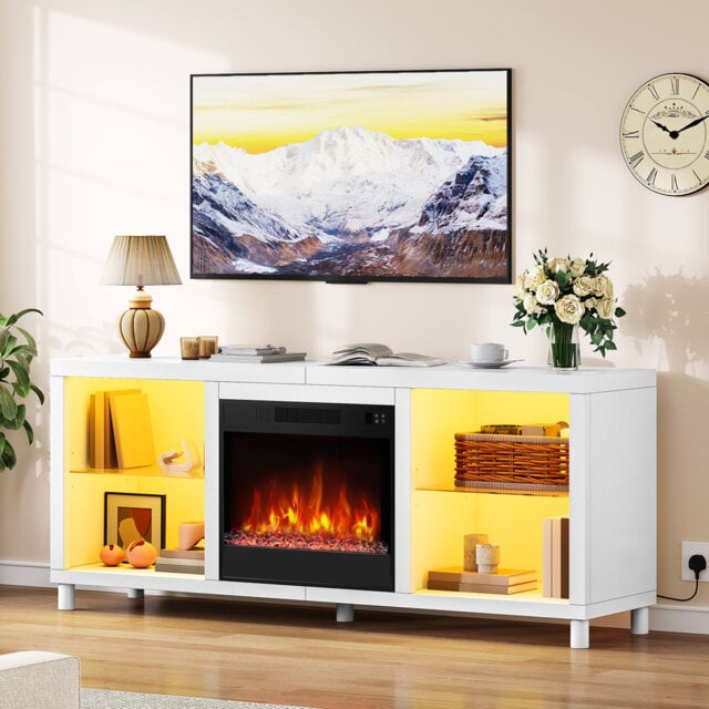 "18"" Electric Fireplace Insert TV Stand, 65"" TV Unit With Built In ...