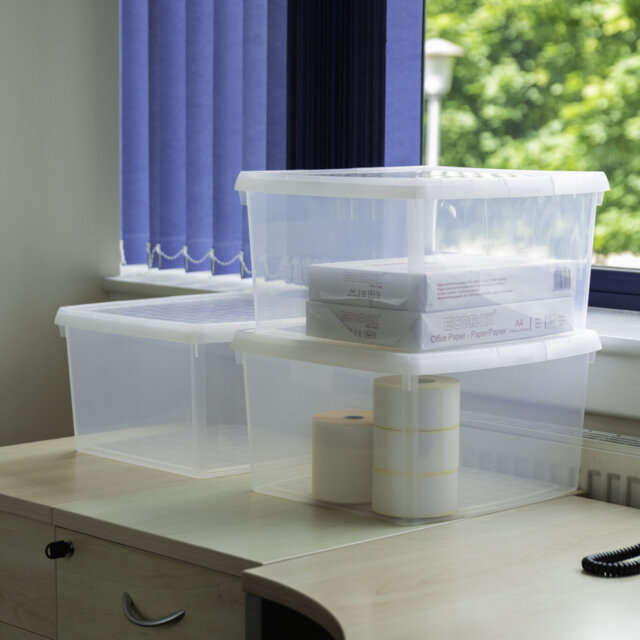 Wham Clip Square Plastic Storage Boxes with Secure Clip Lock Lids Clear ...