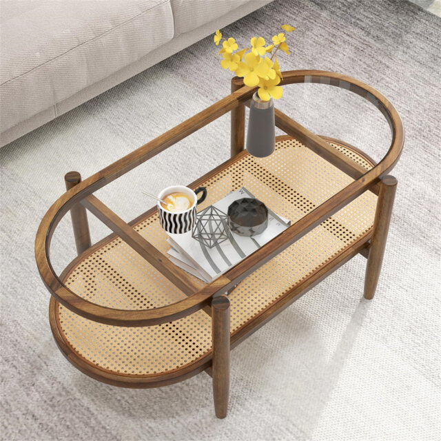 2-Tier Coffee Table, Tempered Glass Cocktail Snack Tea Center Table ...