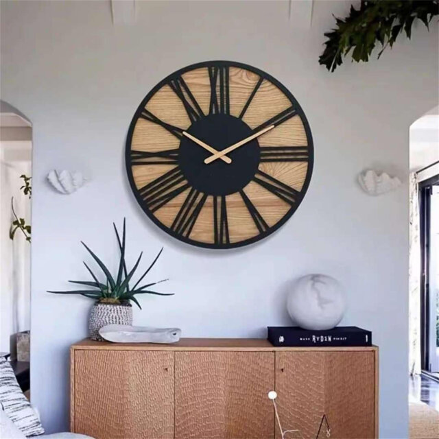 "Modern 19.7"" Wooden Wall Clock Silent Movement Roman LOFT Round Wall ...
