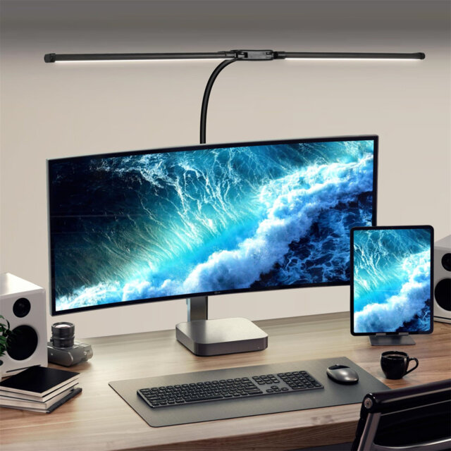Desk Lamp Office, 15W 61Cm Dual Head Desk Lamp With Clip, Monitor Light ...