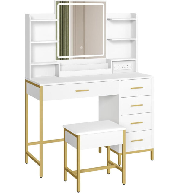 Dressing Table, Vanity Makeup Table with Soft Stool, HD Mirror and ...