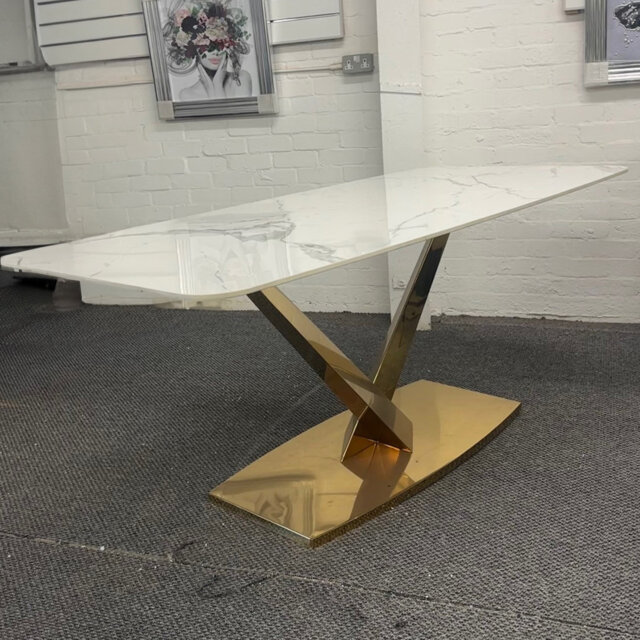 Luxury Valeo 180cm x 90cm Slimline Dining Table White Sintered Stone Top V Stand by Wayfair ...