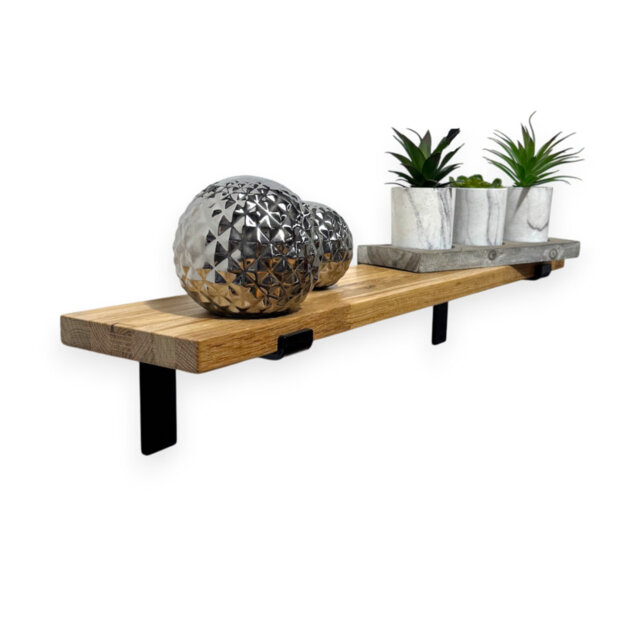 Oak Wooden Shelf Wall-Mounted Floating Rustic, 22Mm With Down Brackets ...