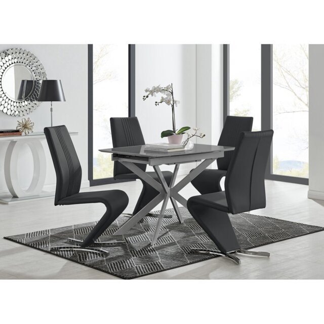 Eubanks Modern High Gloss Extendable Dining Table Set with x4 Luxury ...