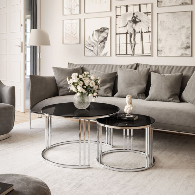 LORI GLASS 2in1 round coffee table in silver chrome by Wayfair ...