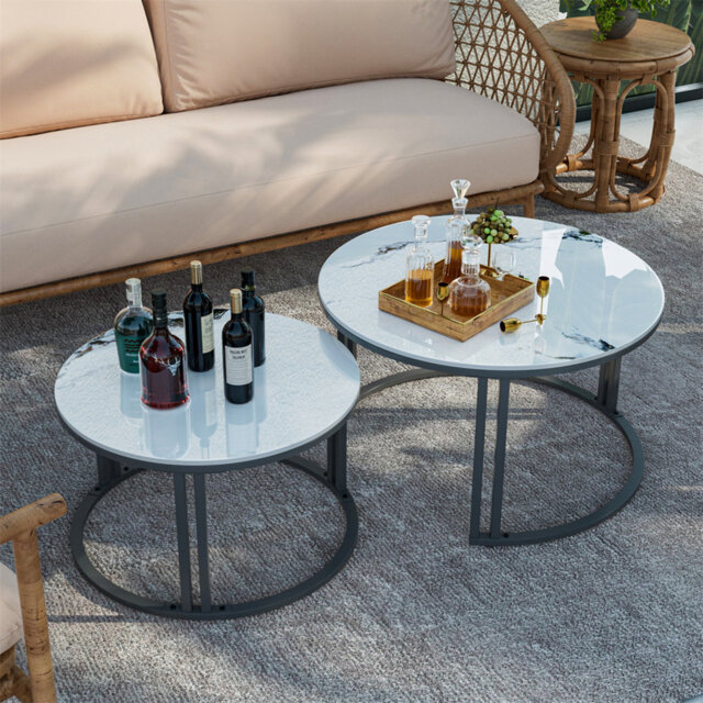 Large Round Nesting Coffee Table Set Of 2 Sintered Stone Coffee Tables ...