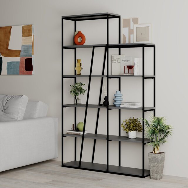 Aires Freestanding Bookcase 5-Tier Display Shelf with Metal Frame by ...