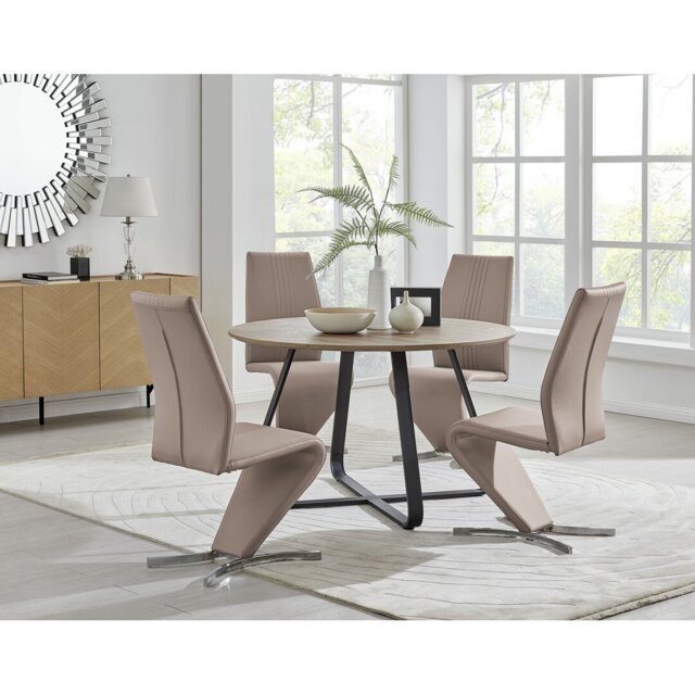 Sandy Classic Dining Table Set with 4 Modern Design Faux Leather Dining ...