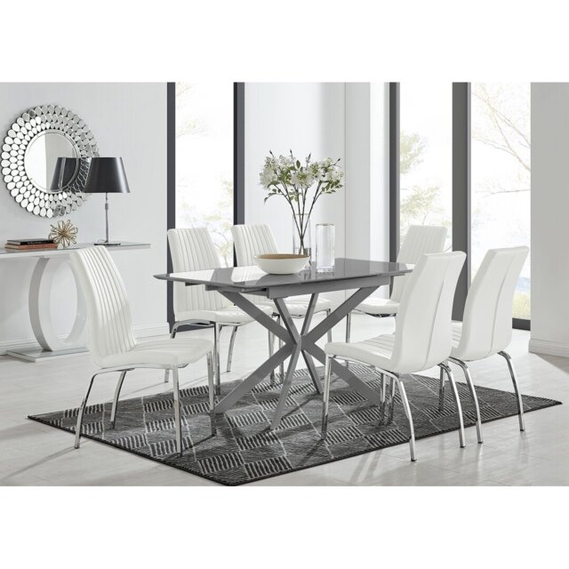 Eubanks Modern High Gloss Extendable Dining Table Set with x6 Luxury ...
