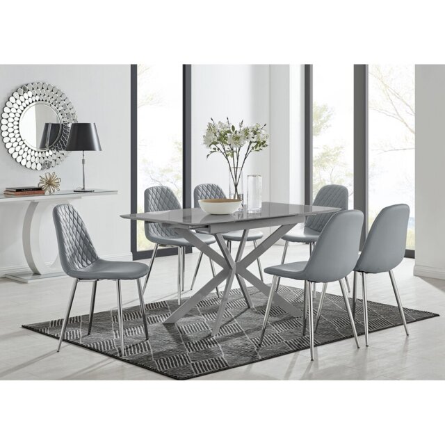 Eubanks Modern High Gloss Extendable Dining Table Set with x6 Luxury ...