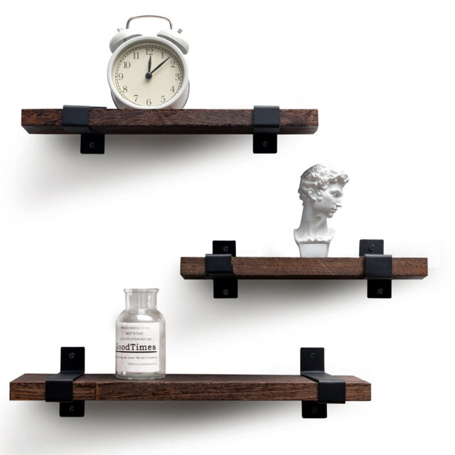 Wall Mounted Floating Shelves, Rustic Style Wooden Wall Mounted Storage ...