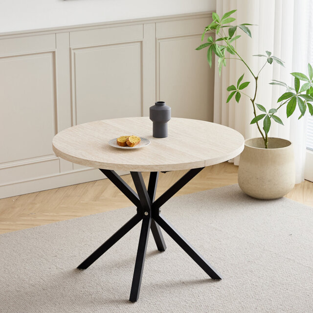 Modern Minimalist Round Dining Table - For 4-6 People - Yellow Wood ...