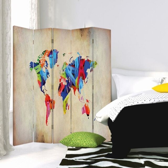 Canvas Colorful World Map 5 Panel Room Divider by Wayfair | ufurnish.com