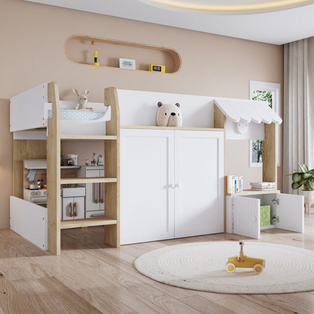 High Sleeper Bed With Storage Cabinet - 3Ft Customizable Under-Bed ...