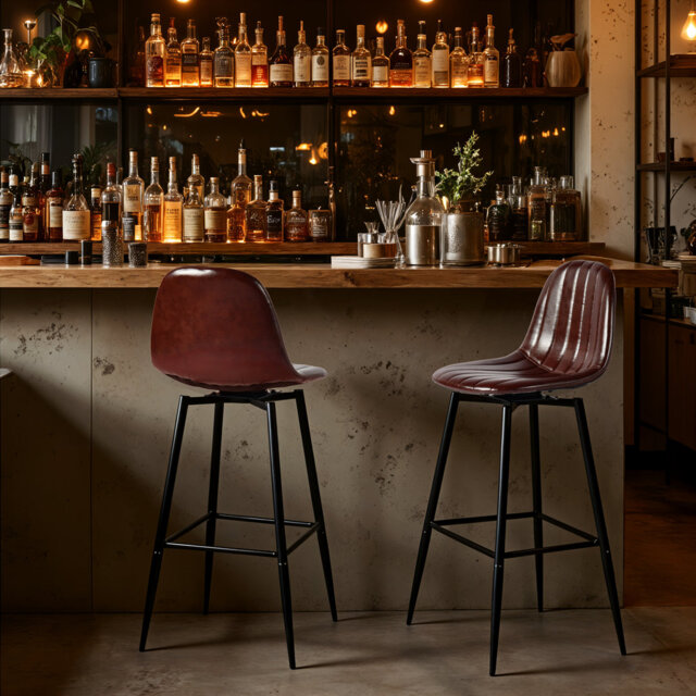 Retro Brown Bar Stools With Curved Back And Footrest â Set Of 2 by ...