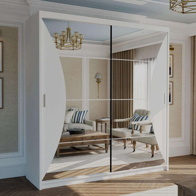 Fornia Double Mirror Sliding Door Wardrobe Comes with 3 Colors White ...