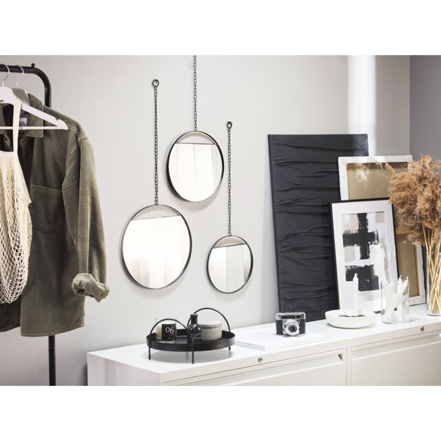 Daughn Round Metal Framed Wall Mounted Mirror Set Mirror in Black by ...