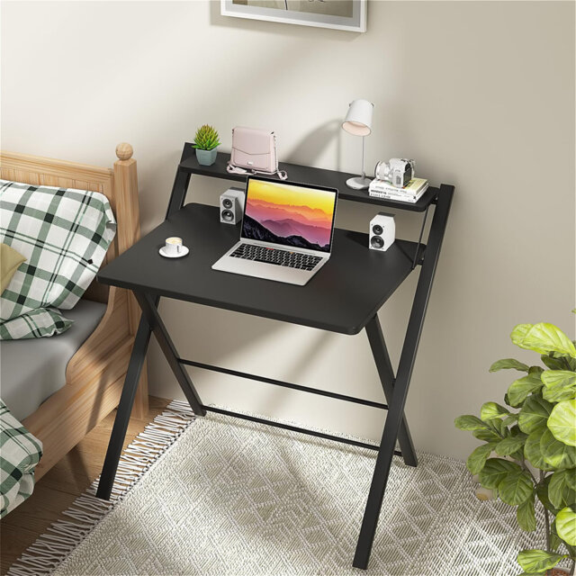 Folding Desk With Monitor Shelf,Large Size Computer Desk No-Assembly ...