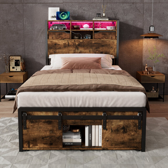 Modern Metal Bed Frame With Led Lights, Usb Charging & Storage by ...
